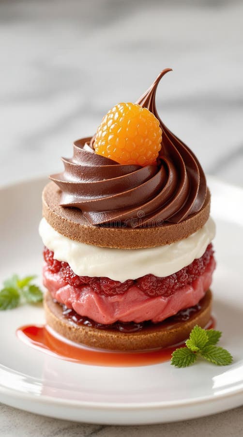 Elegant Chocolate Raspberry Mousse Dessert Layered with Cream and Fresh ...