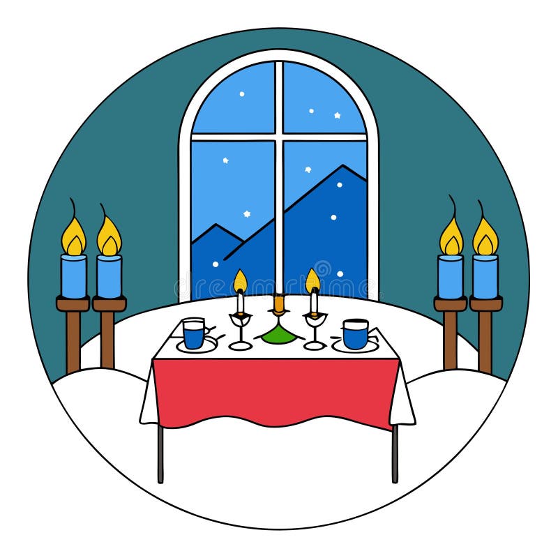 Elegant Christmas Dinner Table with Candles and a Scenic Snowy Window ...