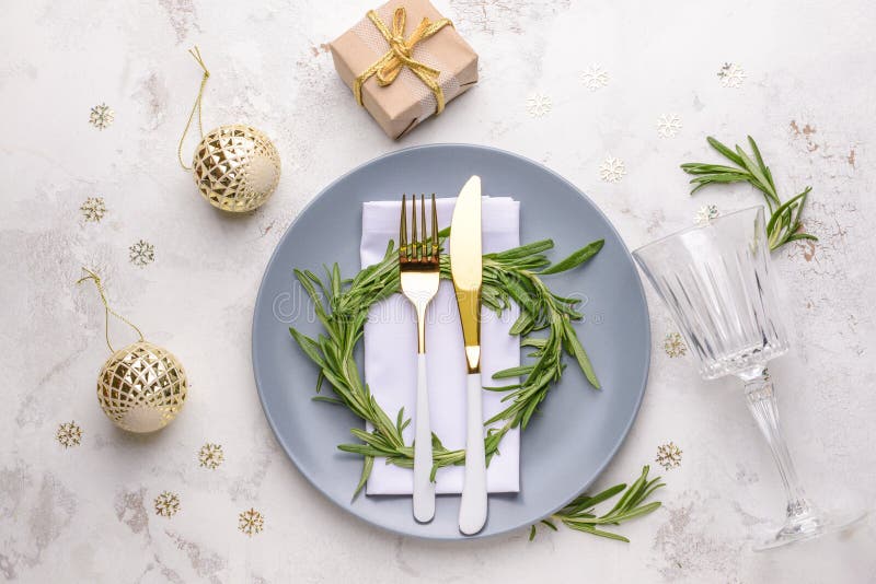 Beautiful Table Setting for Christmas Dinner on Light Background Stock ...