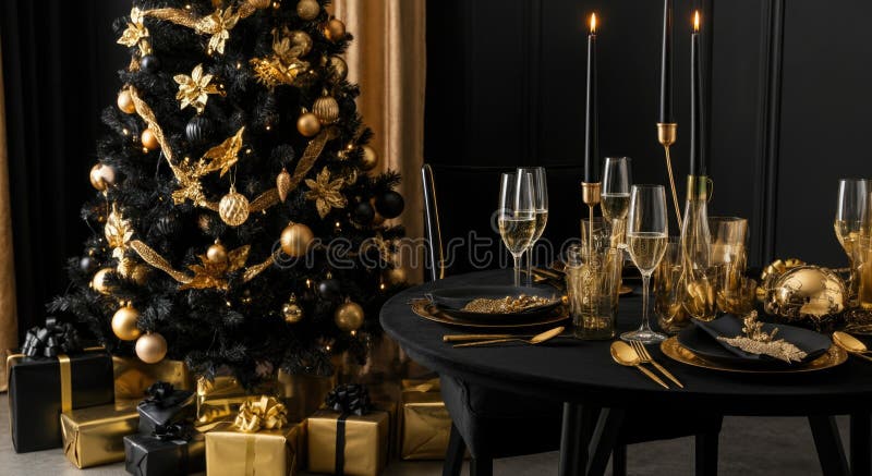 Elegant Christmas Dinner Table Setting with Sparkling Decorations Stock ...