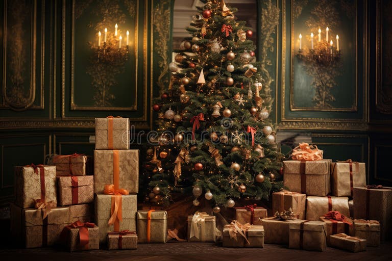 An Array of Elegant Christmas Gift Boxes Set Against a Beautifully ...