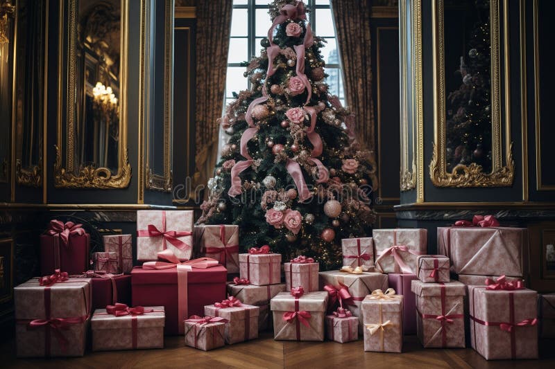 An Array of Elegant Christmas Gift Boxes Set Against a Beautifully ...