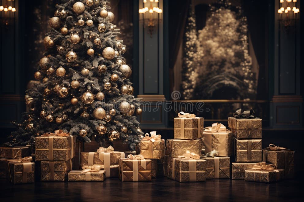 An Array of Elegant Christmas Gift Boxes Set Against a Beautifully ...