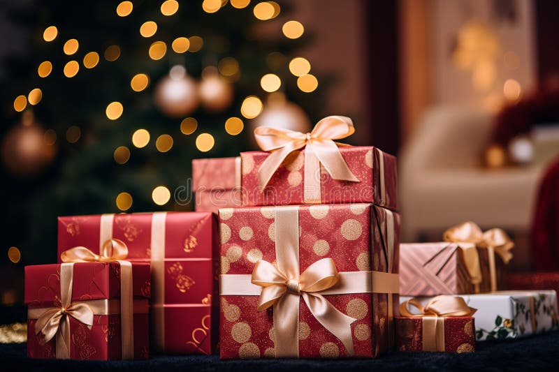 An Array of Elegant Christmas Gift Boxes Set Against a Beautifully ...