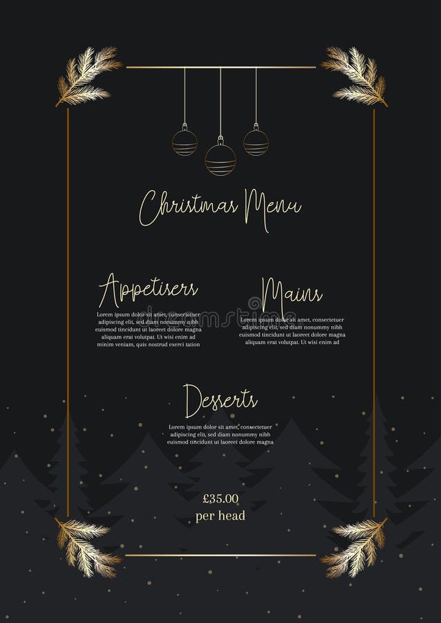 Elegant Christmas Menu Background Design in Gold and Black Stock ...