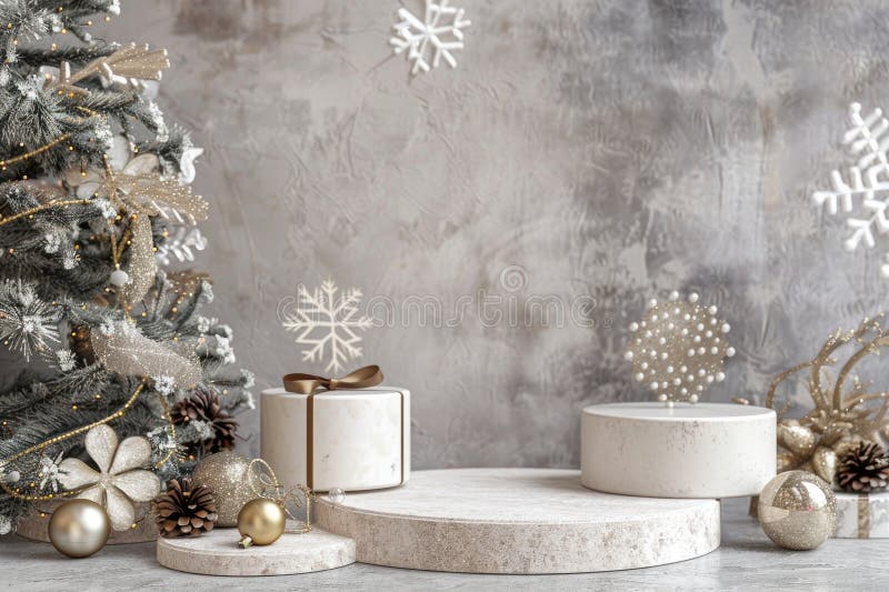 Elegant Christmas Scene with Festive Lights, Gift Boxes, and Decorated ...