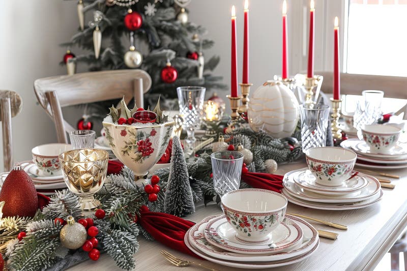 Elegant Christmas Table Setting with Festive Decorations and ...