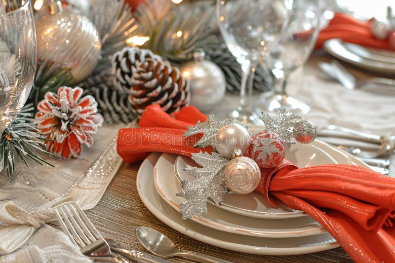 Elegant Christmas Table Setting with Red Accents and Festive Decor ...
