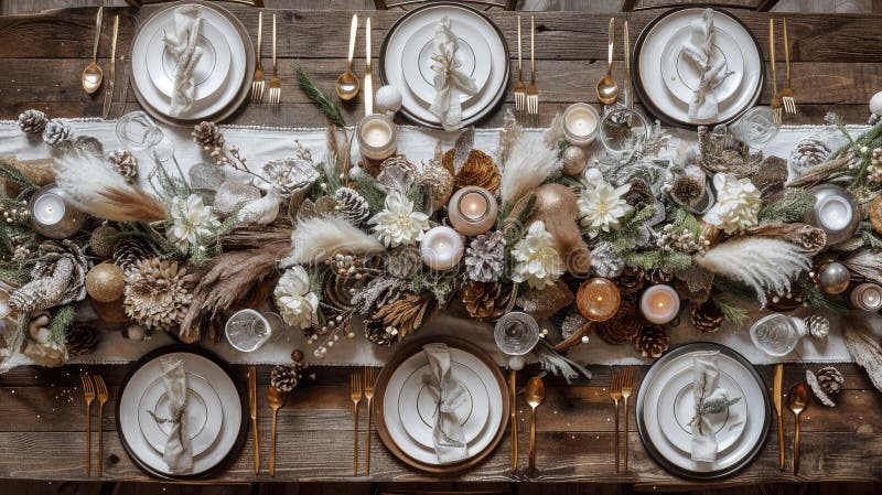 Elegant Christmas Table Setting with Rustic Decorations for Holiday ...