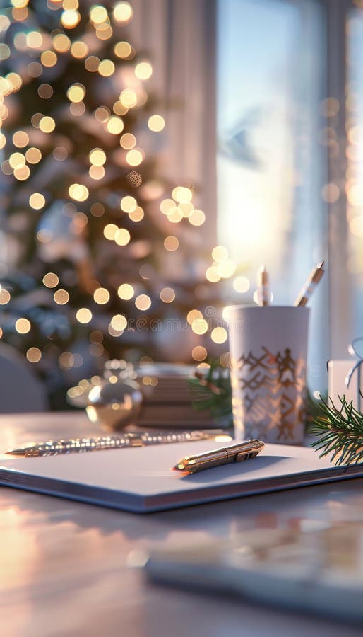 Elegant Christmas Themed Office Accessories on a Conference Table with ...