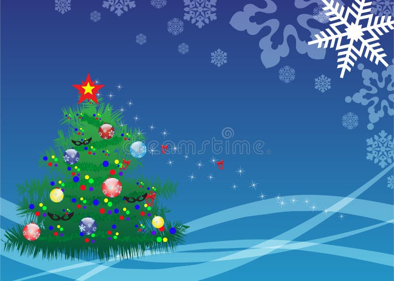 Elegant Christmas Tree on Blue Background Stock Vector - Illustration ...