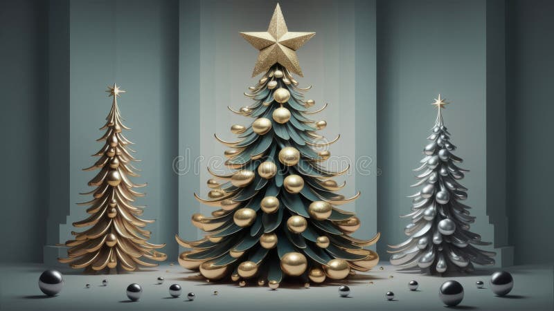 Elegant Christmas Trees with Gold and Silver Ornaments in Modern ...