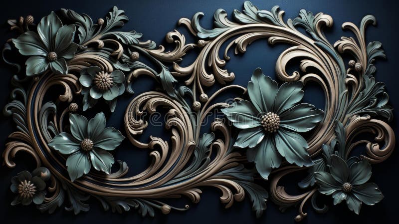 Elegant Classic Scrollwork Design with Muted Tones, Flat Texture, and Intricate Details in High ...