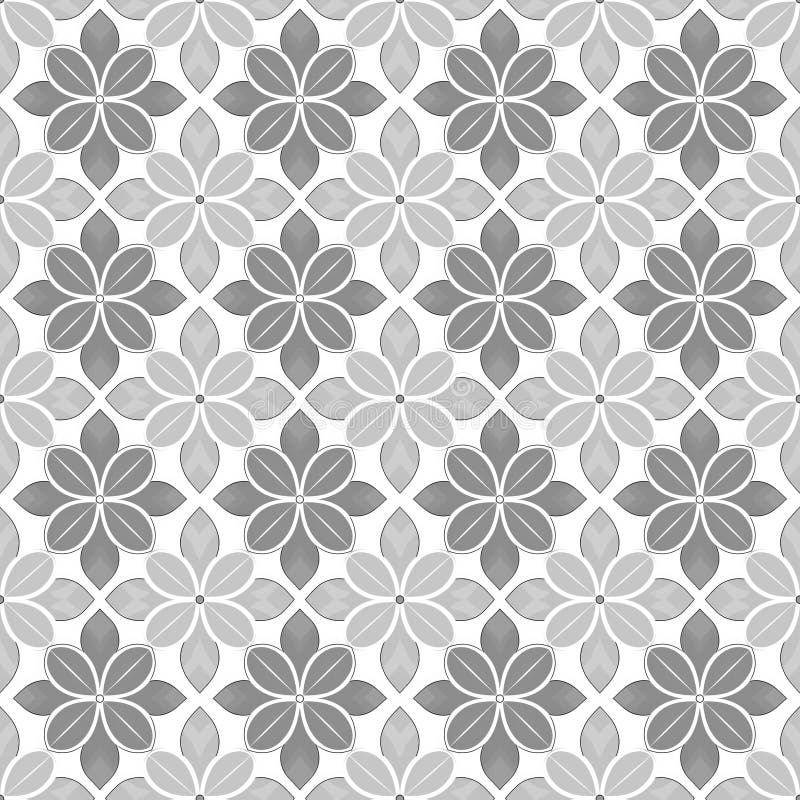 Seamless Floral Pattern in Gray and White Featuring Symmetrical Flower ...