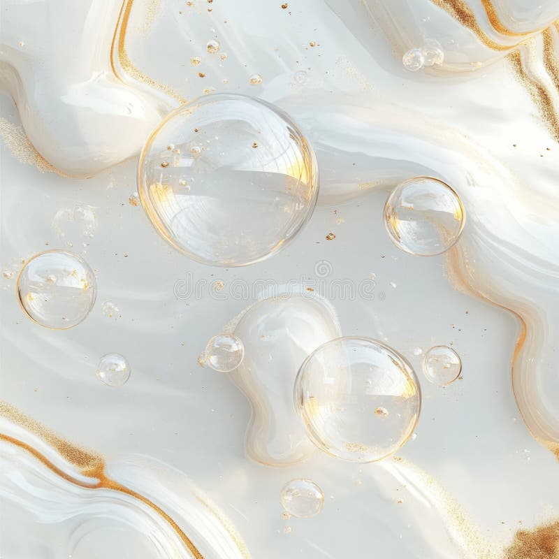 Elegant Clear Bubbles on Smooth White and Gold Marble Texture ...