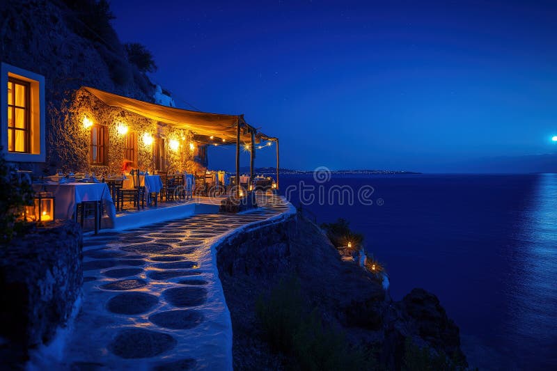 Elegant Cliffside Dining Experience at Sunset Overlooking the Tranquil ...