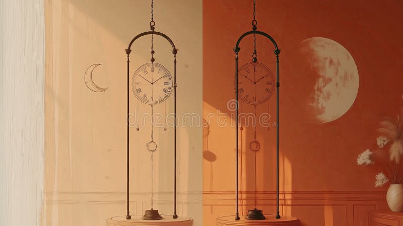 Elegant Clock with a Crescent Moon and a Full Moon Backdrop in Warm ...