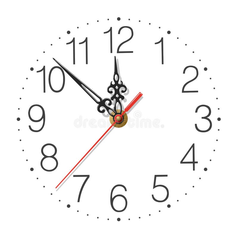 Elegant Clock Face with Figured Hands and Red Second Hand Isolated on ...