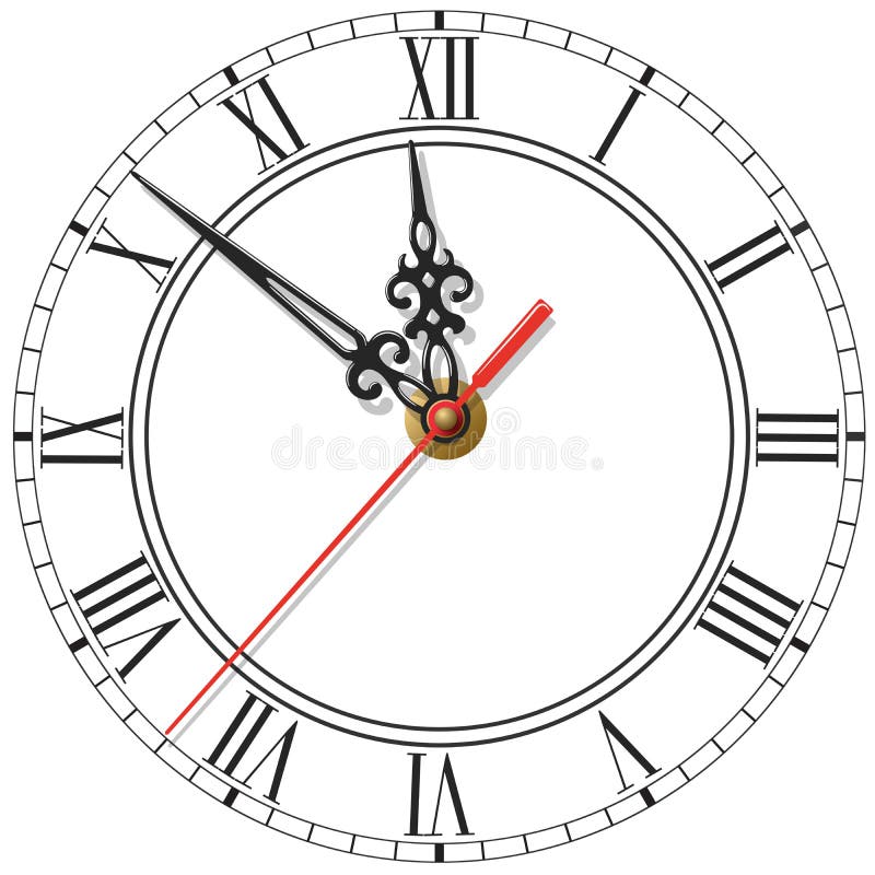 Elegant Clock Face with Roman Numerals, Figured Hands and Red Second ...