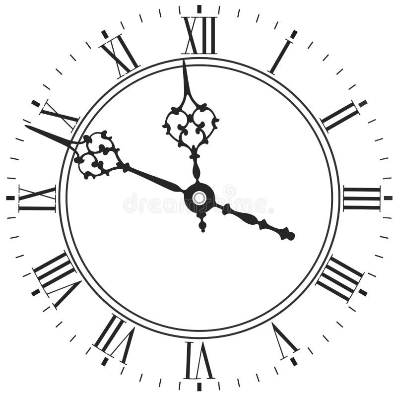 Elegant Clock Face with Roman Numerals and Figured Hands Isolated on ...