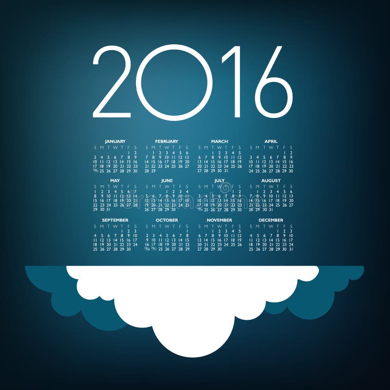 An Elegant 2016 Cloud Calendar Stock Vector - Illustration of colour ...