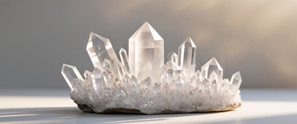 Elegant Cluster of Clear Quartz Crystals Under Sunlight Displaying ...