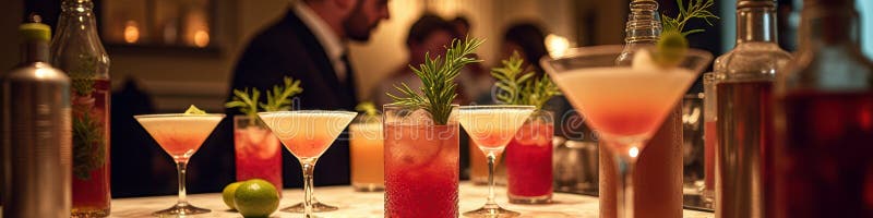 Elegant Cocktail Bar with Assorted Drinks and Garnishes Stock Photo ...