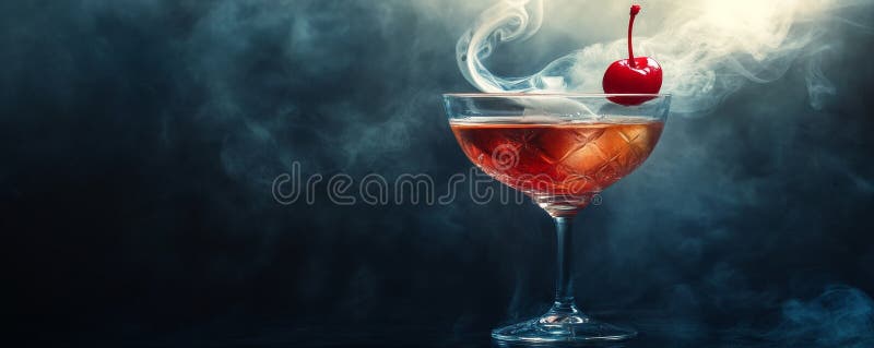 Elegant Cocktail with Cherry Garnish and Smoke Effect Stock Image ...