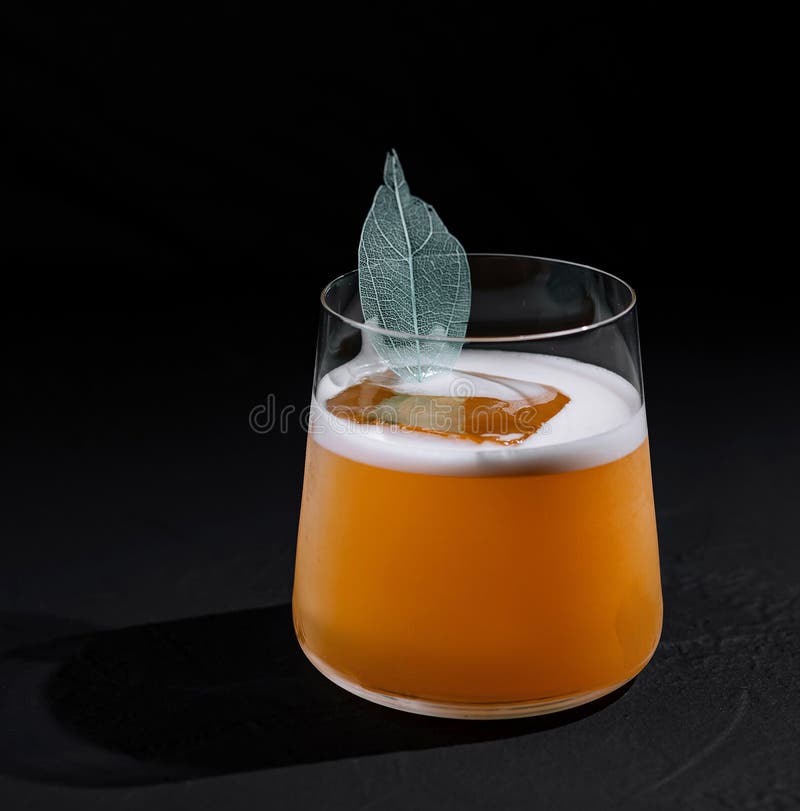 Elegant Cocktail with a Decorative Leaf Garnish Stock Photo - Image of ...