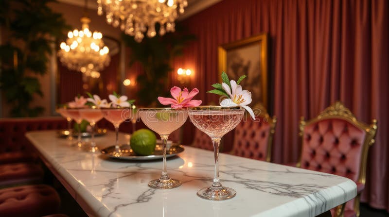 Elegant Cocktail Party Setting with Luxurious Crystal Glasses Stock ...