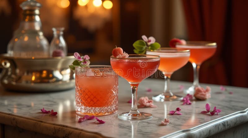 Elegant Cocktail Party Setting with Luxurious Crystal Glasses Stock ...