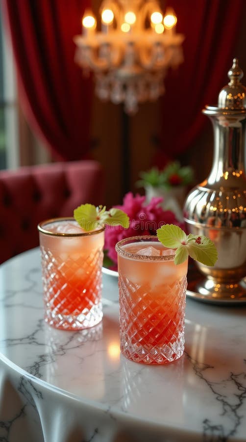 Elegant Cocktail Party Setting with Luxurious Crystal Glasses Stock ...