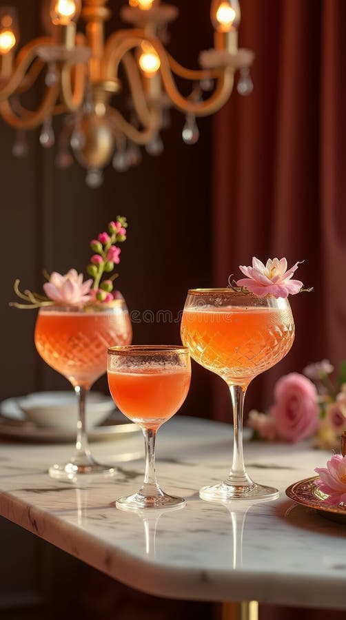 Elegant Cocktail Party Setting with Luxurious Crystal Glasses Stock ...