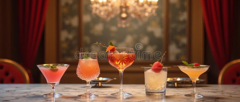 Elegant Cocktail Party Setting with Luxurious Crystal Glasses Stock ...