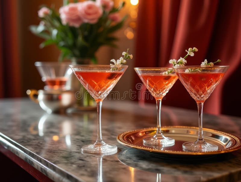 Elegant Cocktail Party Setting with Luxurious Crystal Glasses Stock ...