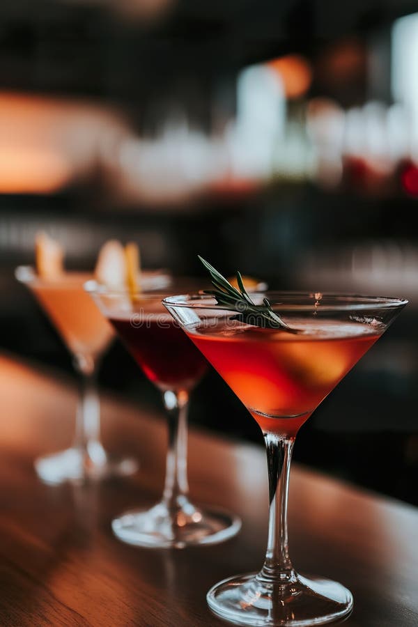 Elegant Cocktails in Upscale Bar Setting with Warm Atmosphere Stock ...