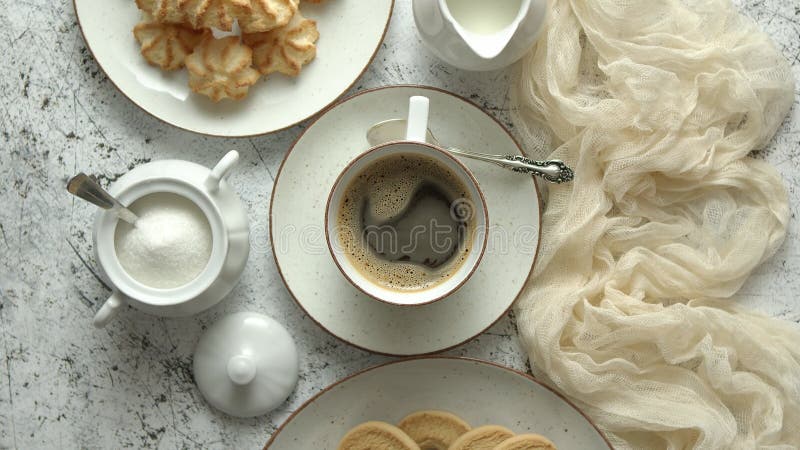 Elegant Coffee Break with Cookies and Sugar Bowl Stock Video - Video of ...