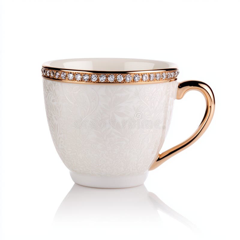 Elegant Coffee Cup with Diamond Encrusted Rim and Floral Pattern Stock ...
