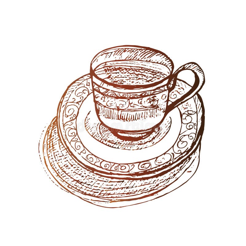 Elegant Coffee Cup at Saucer Vector Sketch Stock Vector - Illustration ...