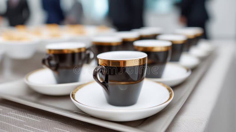 Elegant Coffee Cups Arranged on a Tray at a Formal Event in a Modern ...