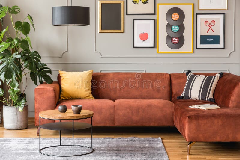 Coffee Table in Front Trendy Sofa in Modern Living Room Interior with ...