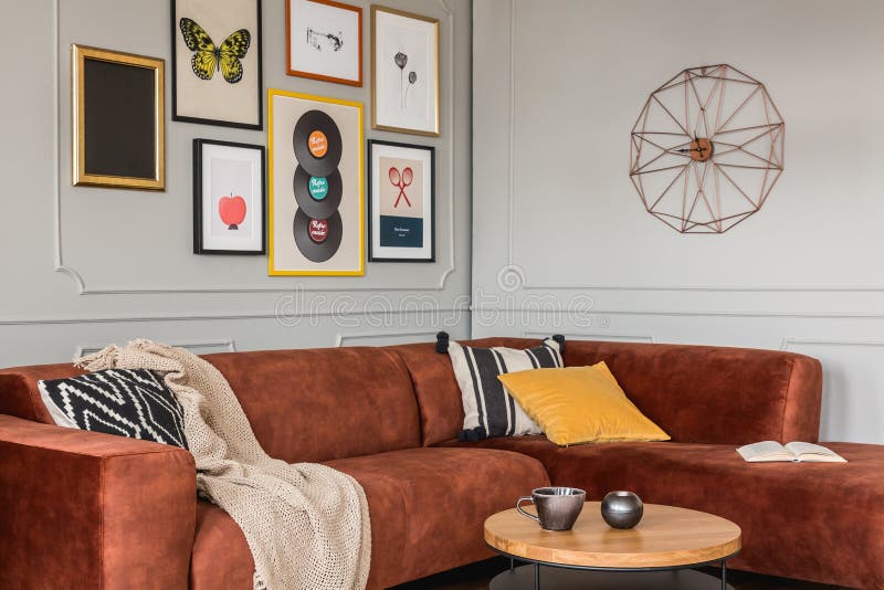 Coffee Table in Front Trendy Sofa in Modern Living Room Interior with ...