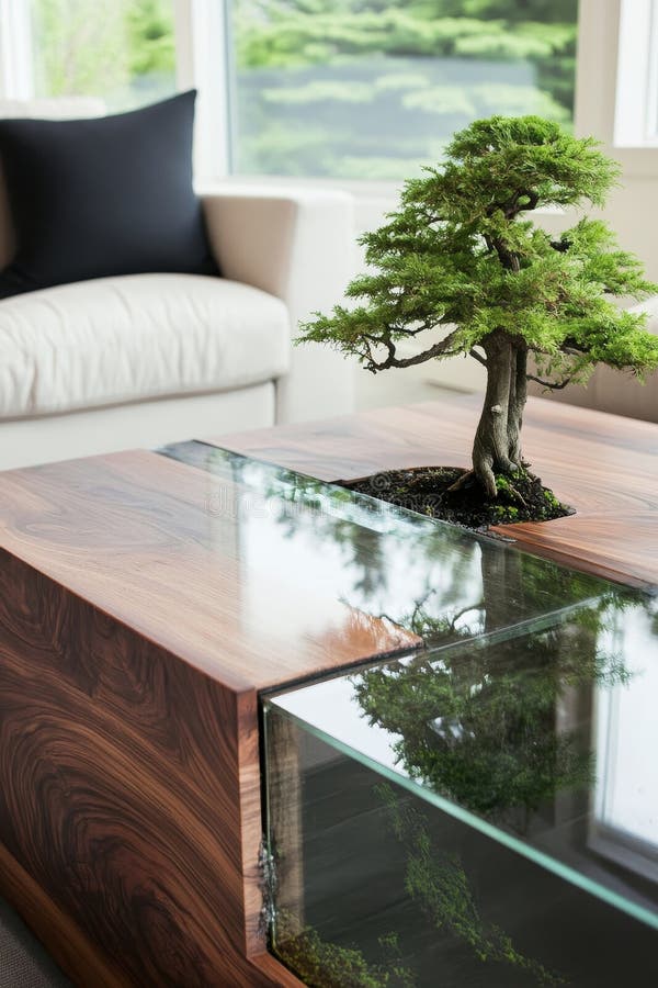 Elegant Coffee Table with Integrated Bonsai Tree in Modern Living Room ...