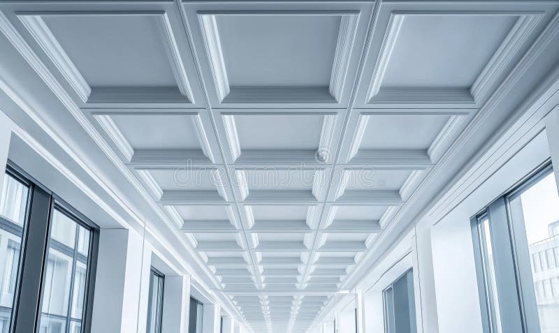 Elegant Coffered Ceiling Design in Modern Architectural Corridor with ...