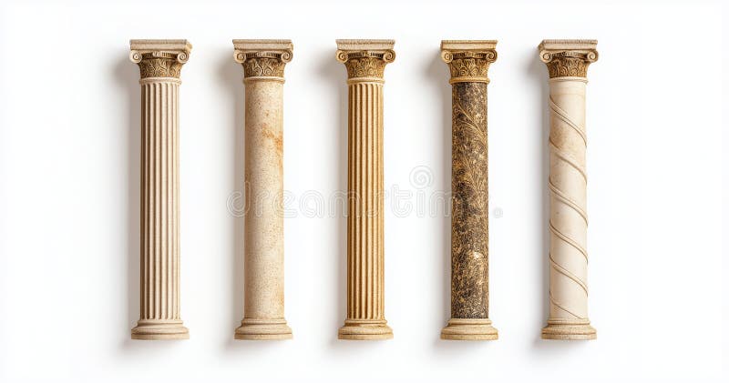Elegant Collection of Five Greek Columns Showcasing Different Shapes ...