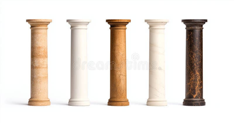 Elegant Columns in Various S and Materials on White Background ...