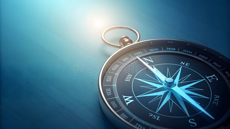 Elegant Compass on Blue Surface with Light Reflection and Shadow Stock ...
