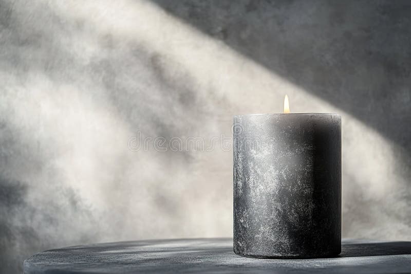 Elegant Composition of Black Textured Cylindrical Candle in Close-up ...