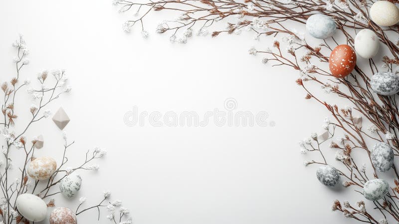 Elegant Composition with Painted Easter Eggs and Delicate Twigs on a ...