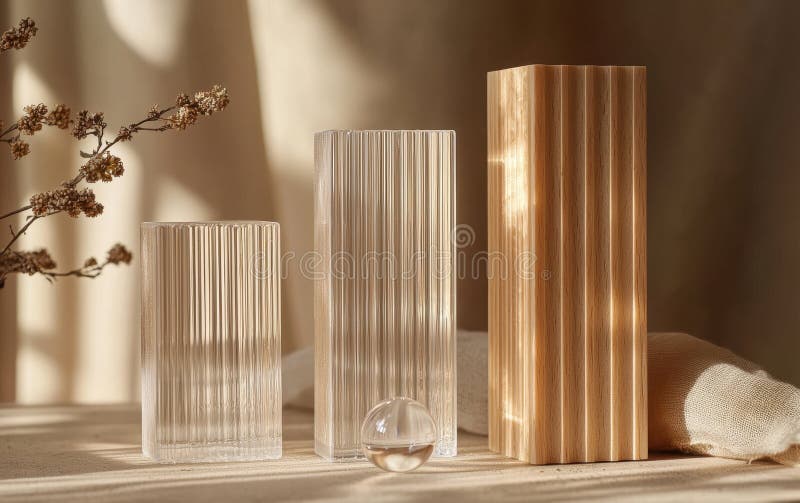 Elegant Composition of Three Rectangular Blocks on a Warm Surface with ...